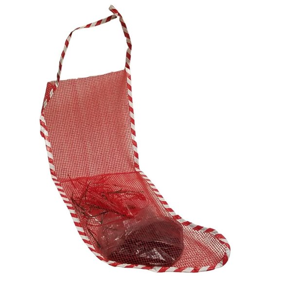 Unbranded | Holiday | Vintage Christmas Stocking Red Mesh Net Stripe ...